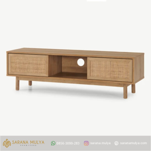 Meja Tv Kayu Rotan Pintu Sliding - Sarana Mulya