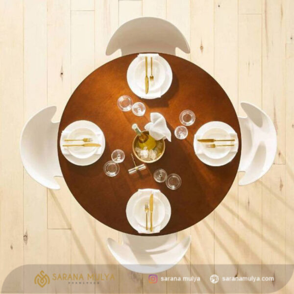 Meja Cafe Bulat Minimalis Kayu Jati - Sarana Mulya