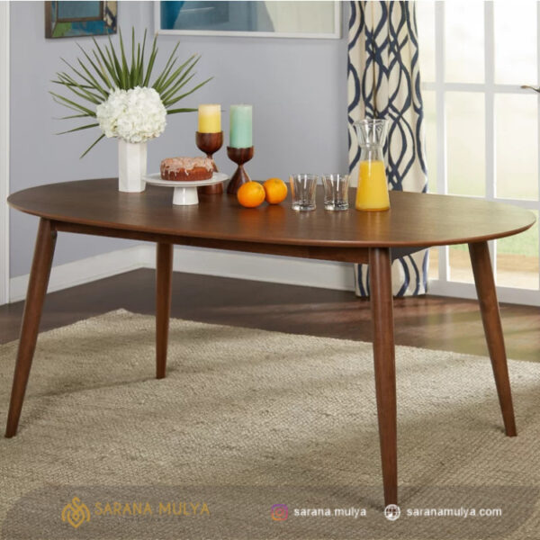 Meja Makan Oval Minimalis Jati Modern - Sarana Mulya