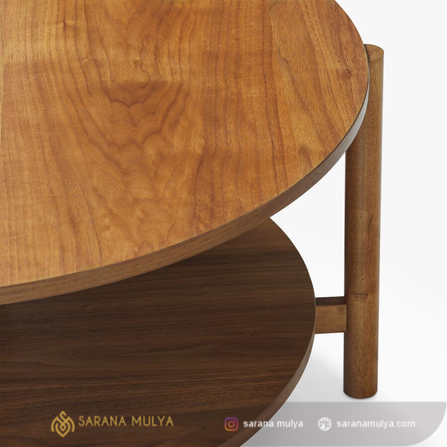 Coffee Table Bulat Minimalis Jati Solid - Sarana Mulya