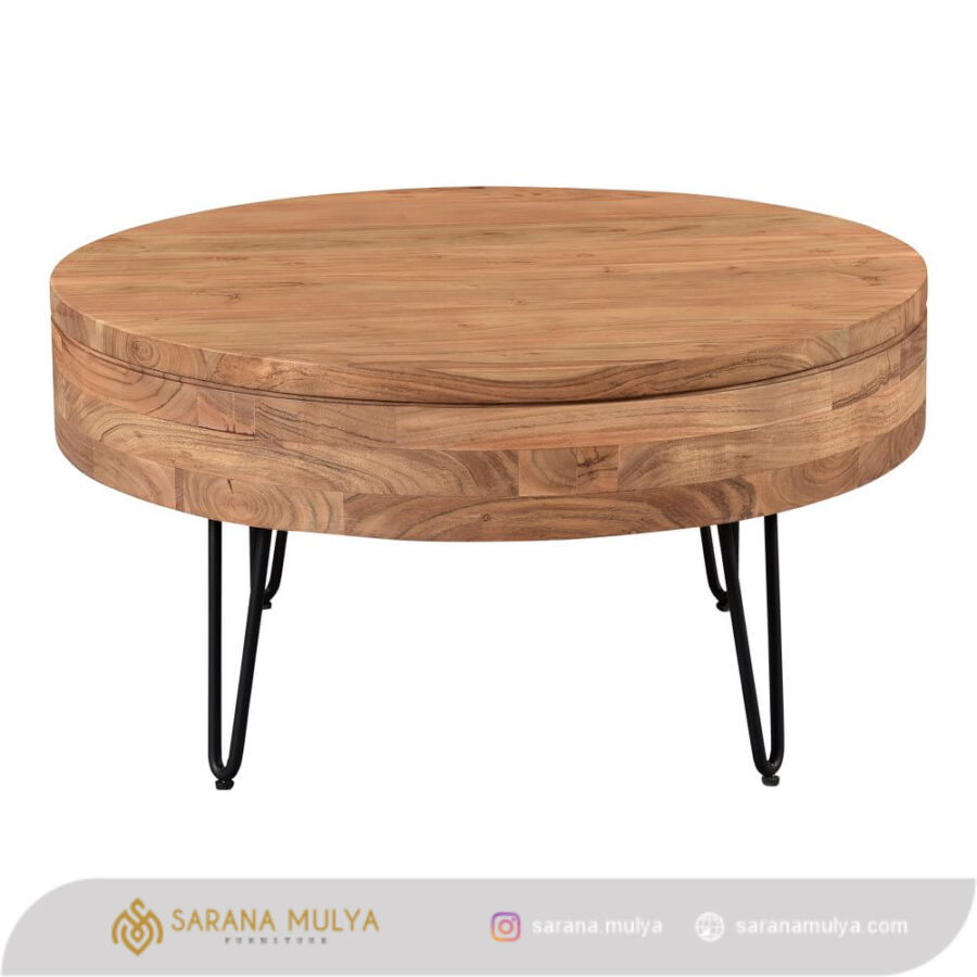 Coffee Table Kaki Besi Bulat Kayu - Sarana Mulya