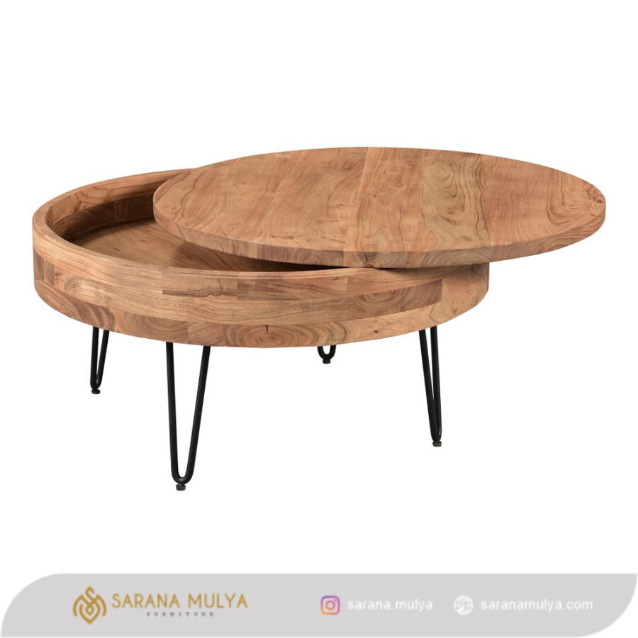 Coffee Table Kaki Besi Bulat Kayu - Sarana Mulya